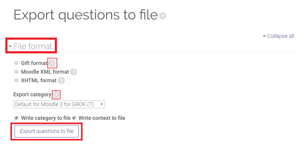 Moodle: Activities & Resources: Question Bank - Export Questions - GROK ...