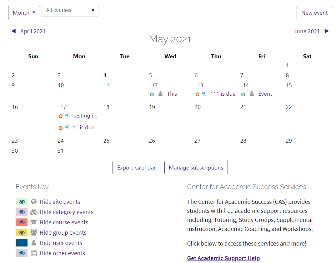 Moodle: Blocks: Calendar Overview - GROK Knowledge Base